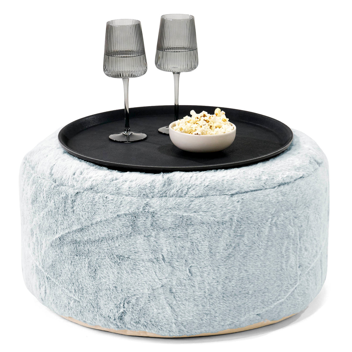 Lounge Pug Ottoman Tray Top Pouf Bean Bag Fluffy Faux Fur Rabbit Dusty ...