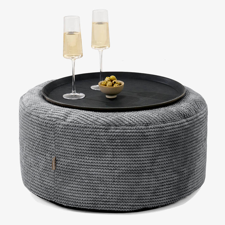 Lounge Pug Ottoman Tray Top Pouf Bean Bag Pom Pom Black– Big Bertha ...